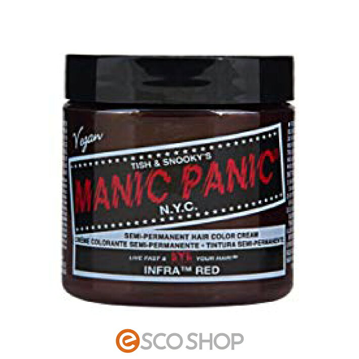 (商品名)MANIC PANIC インフラレッド(商品詳細) 世界のトップカラーリストも大絶賛のMANIC PANICヘアカラー。 パンク、ロック、ヴィジュアル系コスプレやファッションにオススメ！ ハイブリーチした髪に使用することでビビッド...