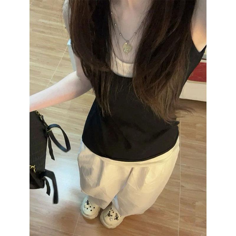 ・カテゴリ: Tシャツ・タイプ: キャミソール・柄: 無地・デザイン: パッチワーク・ネックライン: ラウンドネック・袖丈: ノースリーブ・着丈: ショート丈 (40cm〜50cm)・フィット: スキニーフィット・スタイル: 日韓カジュアル...