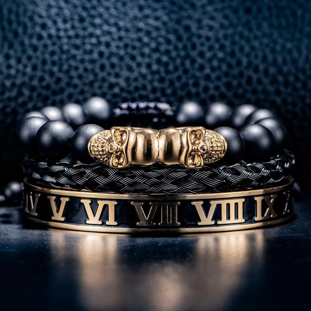 本商品は海外からの発送となり到着までに2週間程度を頂戴します。予めご了承くださいませ。商品名贅沢 セット メンズ クール 頭蓋骨 スカル スケルトン ヘッド バングル ビーズ ブレスレット エナメル ローマ 数字 ナンバー ロープ バックル...