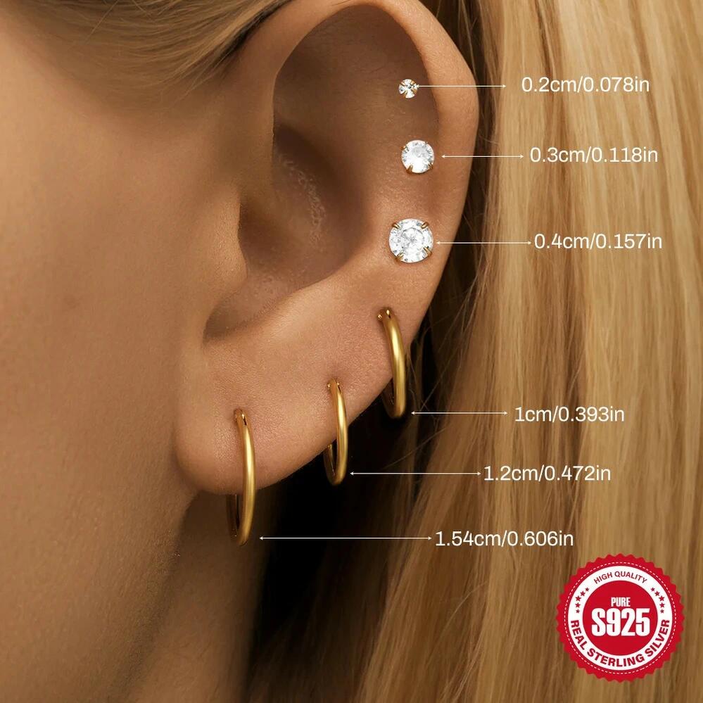 本商品は海外からの発送となり到着までに2週間程度を頂戴します。予めご了承くださいませ。商品名新しい トレンド 6個セット S925 スターリング シルバー ミニ クリア スタッド ピアス レディース フープ ジュエリー ギフト ペンダント ...