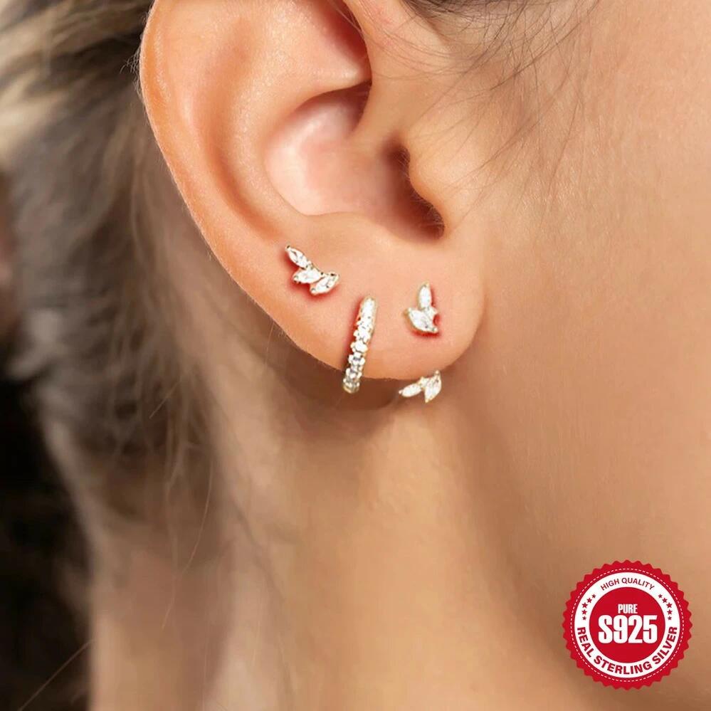 本商品は海外からの発送となり到着までに2週間程度を頂戴します。予めご了承くださいませ。商品名3個 セット S925 スターリング シルバー 木の葉 リーフ クリア ジルコン ジルコニア ピアス スタッド レディース ジュエリー ギフト フー...