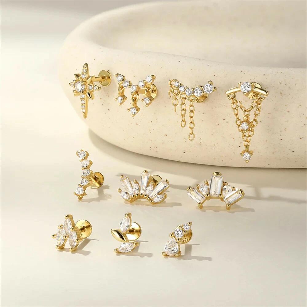 本商品は海外からの発送となり到着までに2週間程度を頂戴します。予めご了承くださいませ。商品名1個 S925 シルバー ナチュラル ジルコン ジルコニア ゴールド 幾何学 タッセル ピアース 甲高い 爪 ネイル 耳 イヤー スタッド ノーブル...