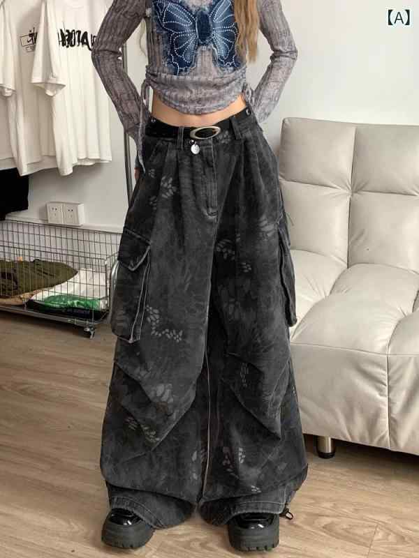 ・素材: デニム・スタイル: ストレートパンツ・パンツ丈: フルレングス・ウエスト: ハイウエスト・厚さ: 普通・デザイン: ダメージ加工・カラー: ブラック・サイズ: S, M, L, XL・スタイル: エレガント, オフィス・主素材の含...