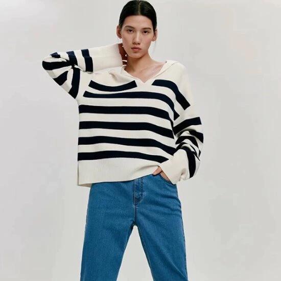 商品説明スポーティーなシルエットのニットセーター。バイカラーのボーダー柄がおしゃれ。デイリーに着ていただける一着です。カラーピクチャーカラー素材ウールサイズM、L、XLM着丈：58.5cmバスト：102cm肩幅：53cm袖丈：49cmL着丈...