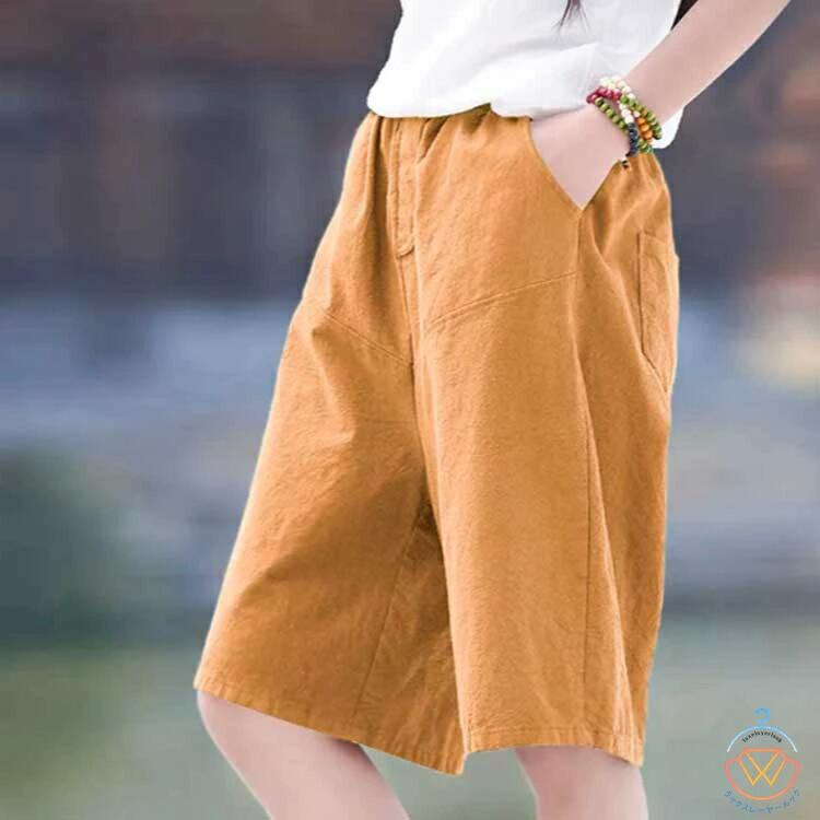 全7色×5サイズ！シンプルなのに飽きのこない綿麻ハーフパンツ。程度良いハーフ丈がカジュアルになりすぎず落ち着きのある印象に。人気のハイウエストデザインは、トップスインスタイルが綺麗に決まる！通気性と肌ざわりの良さを兼ね備えたコットンリネン生...
