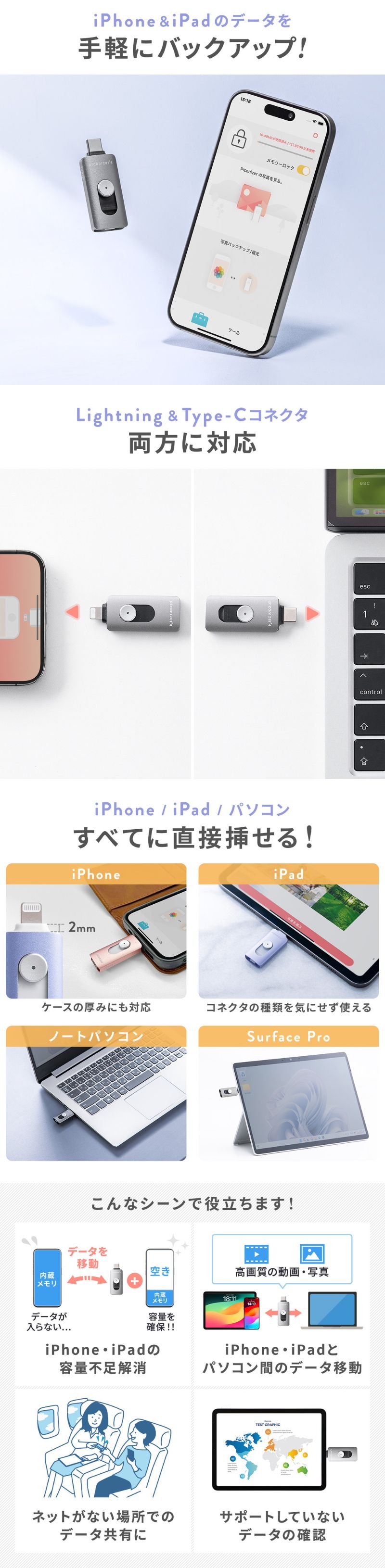 楽天市場】Lightning Type-C USBメモリ 512GB ピコナイザー 楽天市場】Lightning Type-C USBメモリ 512GB ピコナイザー