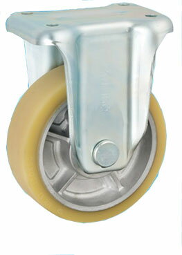 固定キャスター サイズ(mm)： 150 タイプ： リッチウレタン 品　番：RUKH-150 車輪使用：リッチウレタン 軸　受：鋼板製ベアリング入 最大荷重(daN)： 500　、510.0kgf タイヤ幅R(mm)： 50 シャフト径D(...