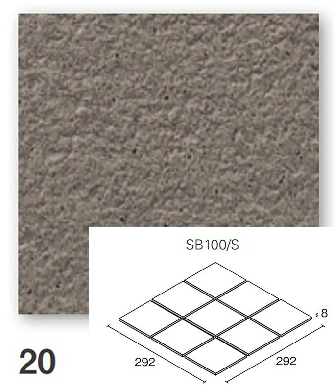 無釉 ｜BI ■スペック■ 商品名：KYタイル　セルボ 形状：100角平セット張り 実寸法：92×92mm 厚さ：8mm 目地共寸法：300×300mm あたり枚数：11.5シート/m&sup2; ケース入数：18シート ケース重量：25k...