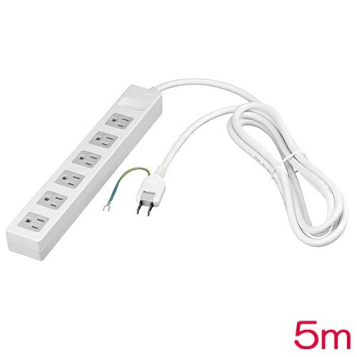 ●動作環境:温度 0℃〜40℃、湿度 20%〜80%（結露なきこと）●ケーブル長:5m●プラグ仕様:3ピン●口数:6個口●スイッチ:なし●定格容量:AC125V、15A、合計1500Wまで対応●外形寸法（幅×高さ×奥行）:約46×34×30...