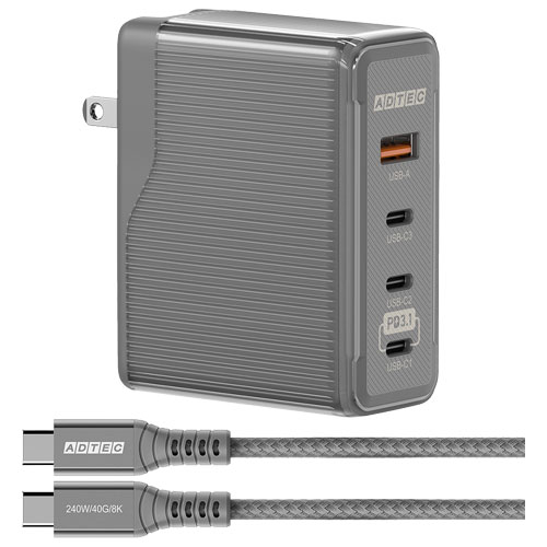 カラー:ブラック 仕様:最大150W / Type-A x1/C x3 Type-C ケーブルセット 入力端子:AC100-240V 50/60Hz 使用温度範囲:0 ～ 35℃ 外形寸法:31.0(W)×66.0(D)×80.0(H)mm...