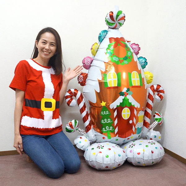 クリスマス風船　空気で自立する大きなバルーン　ジンジャーブレッドハウス　H129cm 【商品番号】 No.14743 【商品説明】クリスマスの飾り付けやディスプレイに！ビッグサイズでインパクト大！今までに無いタイプの自立型バルーンディスプレ...