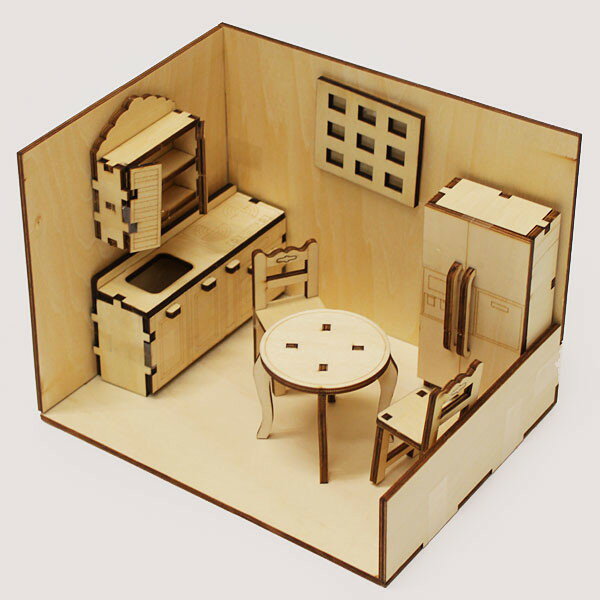 わたしの部屋組立キット　流し台付き 【商品番号】No.23610 【商品説明】木製のパーツに色を塗り、家具を組立て、ミニチュアな私の部屋を楽しむことができます。キッチン・冷蔵庫などの扉は開きません。 【セット内容】木製パーツ　4〜5枚 【大...