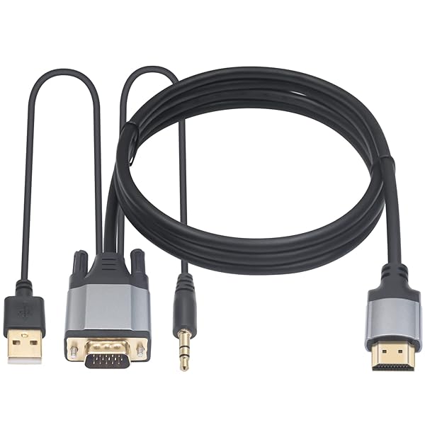VGA HDMI 変換 アダプターケーブル、VGA to HDMI 変換 金メッキ 1080P アクティブ VGAデジタル HDMI アナログビデオアダプター オーディオ出力変換器付き デスクトップ、プロジェクター、HDTV、ラズベリー P...