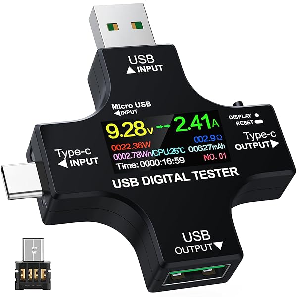 電圧電流チェッカー USBメーターテスター IPSカラーデジタルLCDスクリーンType-C テスター 電圧/電流/抵抗/温度/通電時間/容量など表示でき 3.60~32.0V 0~8A 黒 (8A)ブランド色黒モデルUT003商品説明【商...