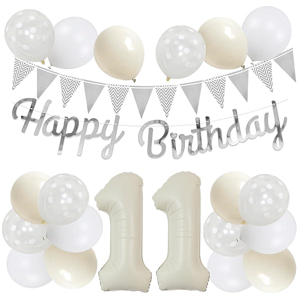 11歳 誕生日 バルーン 風船 セット 大きい 40inch クリーム 白 誕生日 数字 バルーン 飾り付け セット ハッピー バースデー HAPPY BIRTHDAY ガーランド 12inch くすみ カラー 風船18pcs 子供 女の子...