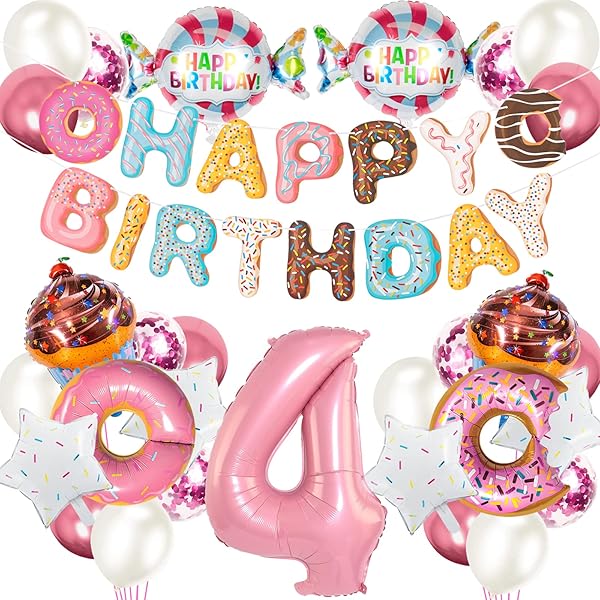 誕生日 バルーン 数字 風船 ピンク ドーナツ 飾り付け セット ハッピーバースデー 風船 happy birthday バルーン パーティー 飾り かわいい 豪華で大容量 子供 少女 お祝い (4歳)ブランド色ピンクモデル商品説明【商品概...