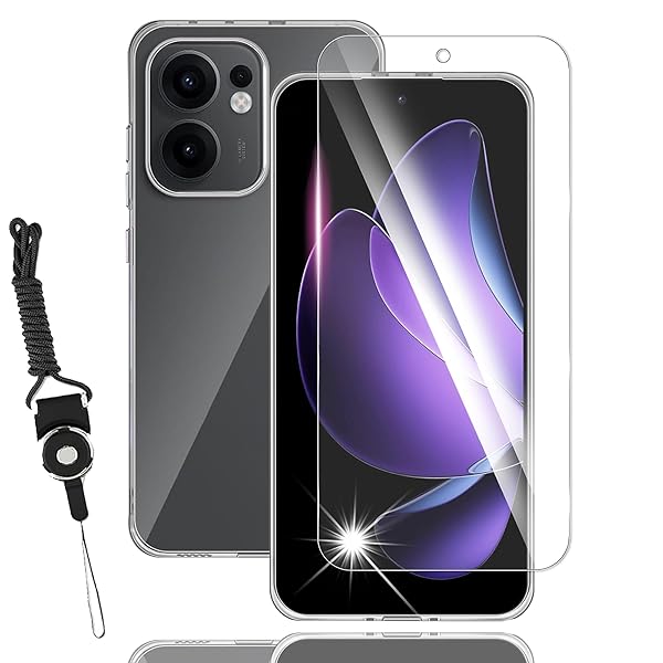 For OPPO Reno13 A 用の ガラスフィルム + For Reno13 A 用の ケース クリア For reno 13 a 用の フィルム 耐衝撃 硬度9H 全面保護 保護フィルム 飛散防止 クリアカバー TPU 保護ケース ...