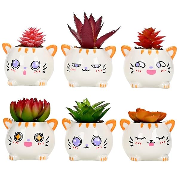 アニマルスタイルの植木鉢 可愛い 橘猫スタイル 6個セット 植木鉢 陶器鉢 多肉植物ポット 盆栽鉢 鉢植え ミニセラミックサボテンプランターポット ミニ植物用小型プランターポット 底穴付き (植物は含まれません)ブランド色橘猫スタイルモデル...