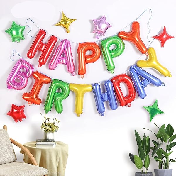 風船 誕生日 バルーン飾り付け バルーン アルミ風船 HAPPY BIRTHDAY ハッピー バースデー 文字 飾り付け リボン付き 誕生日 パーティ 誕生日 ガーランド 誕生日 飾り付け 女の子 男の子 大人 子供 虹色の風船 9RBブラ...