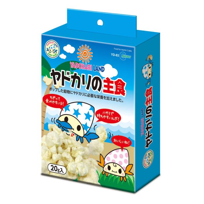 【商品説明】ポップした穀物にヤドカリに必要な栄養を加えました。　【原材料】コーン（遺伝子組み換えでない）、植物油、鰹粉末