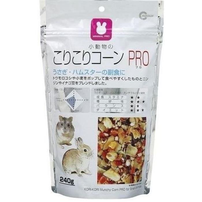 【商品説明】うさぎ・チンチラ・ハムスターなどの副食に、し好性の高い自然の穀物をブレンド。　【原材料】トウモロコシ・小麦・ニンジン・イナゴ豆・ジャガイモ