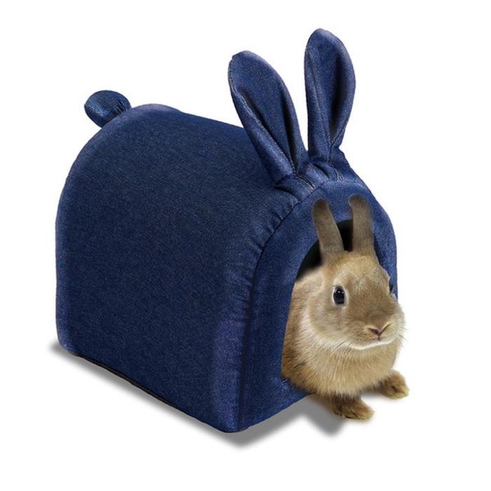 【商品説明】生地の丈夫さが小動物にピッタリ。デニムで出来たうさぎ用ベッド　【原材料】綿・ポリウレタン・ポリエステル