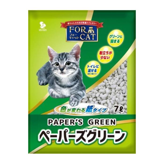 【商品説明】尿を含むと固まった部分が緑色に変化し処理が簡単。吸水性の高いパルプにより臭いの吸着を高めた紙砂です。　【原材料】紙
