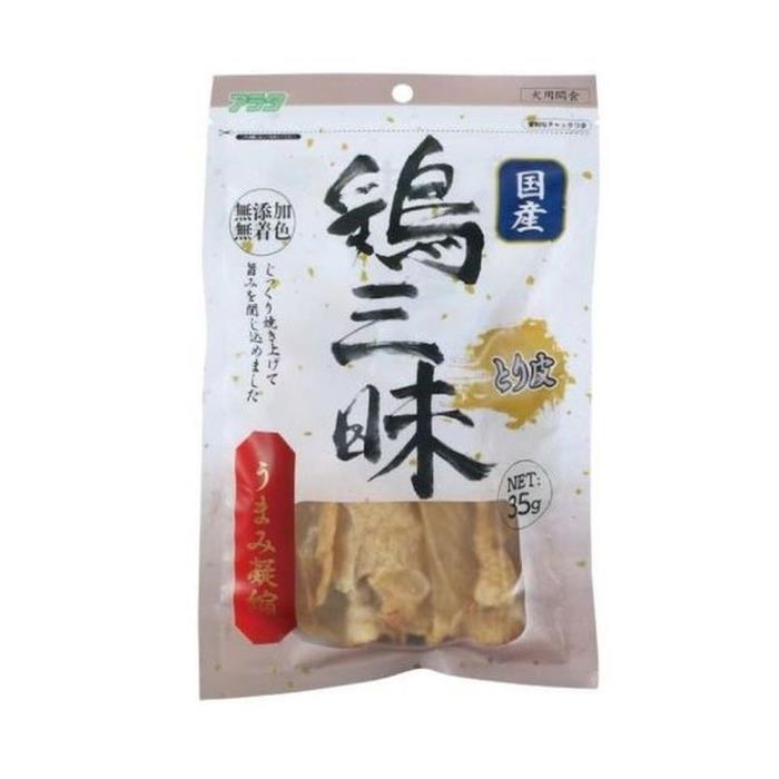 【商品説明】鶏のうまみを凝縮した国産おやつ。とり皮をじっくり焼き上げて、うまみを閉じ込めました。　保管しやすいチャック付袋【原材料】鶏皮