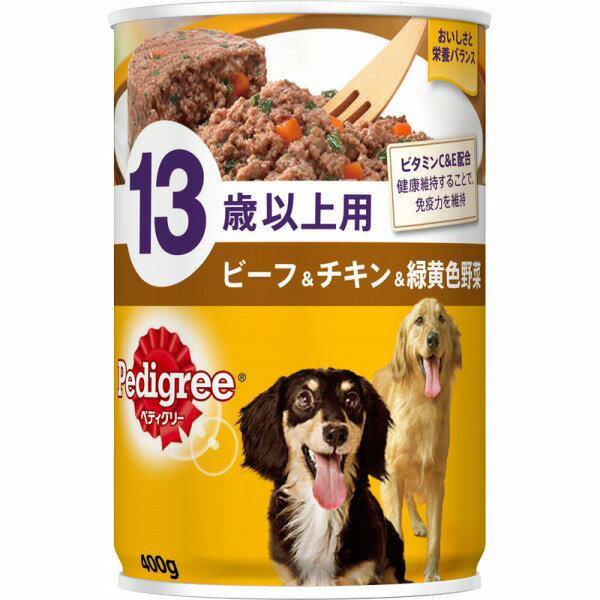【商品説明】13歳頃からの愛犬に必要な栄養がバランス良くとれる総合栄養食です。愛犬の大好きなビーフとチキンをベースに、緑黄色野菜を加えました。抗酸化成分ビタミンC、Eを強化。【原材料】肉類（チキン、ビーフ、家禽、ラム、ポーク等）、野菜類（に...