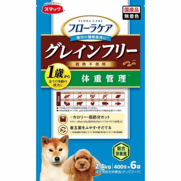 【商品説明】フローラケア【原材料】肉類（チキンミール、ミートミール、チキンレバーパウダー）、でん粉類（馬鈴薯でん粉、タピオカでん粉）、甘藷ミール、油脂類（植物性油脂、動物性油脂、フィッシュオイル（DHA源として））、ビール酵母、セルロース粉...