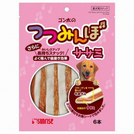 【商品説明】ササミと牛皮ガムをお魚シートで包んだ、適度な噛み応えのスナック。牛皮ガムに含まれるコラーゲンが健康な皮膚をサポートします。【原材料】肉類（鶏ササミ、牛皮等）、魚介類、でん粉類、糖類、増粘安定剤（グリセリン）、ミネラル類（塩化ナト...
