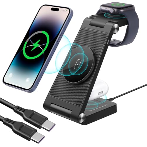 ブラックB+タイプb/-/-・【3in1ワイヤレス充電器・急速充電】ワイヤレス充電器3in1は、スマホ・AirPods・iWatchに同時に充電できます。最先端の充電スピードを搭載し、従来の3in1 充電器に比べて、電流転換率が約20％高速...