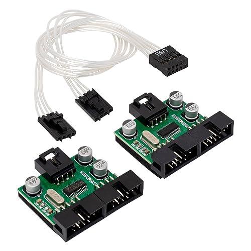4分配-/-/HUB-07・Style:4分配・パッケージ個数:1・基板タイプ。PCケース内取り付け用。USBポート: 8 (USB 2.0の2x5ピンヘッダー×4)。USBバスパワー専用・マザーボード側: 2.54mmピッチ 4ピン オス...