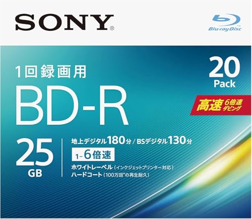 -/20枚/20BNR1VJPS6・大切な映像の保存用ディスクに最適。傷・埃・汚れに強い高性能なハードコートを採用・規格:映像用BD-R 1層 入り数:20枚(ケース)・容量:25GB/1枚 盤面:ホワイトレーベル・倍速:6倍速対応(1-6...
