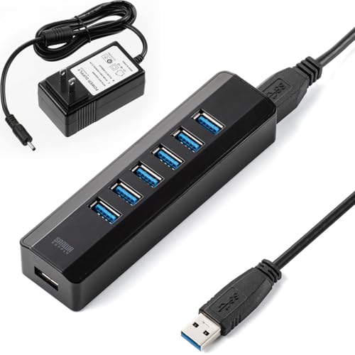 7ポートブラック/-/400-HUB070BK・Style:7ポート・USB機器を最大7台接続できる、USB3.1 Gen1/USB3.0対応の7ポートUSBハブです。マウスやキーボード、USBメモリや外付けHDD、プリンタなどをまとめて接...