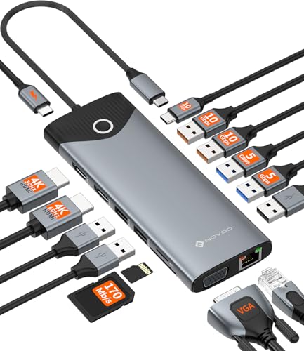 ブラック/15in1 2HDMI＋VGA/-・Size:15in1 2HDMI＋VGA・??【15ポート一体型・30cmケーブルで快適接続】 NOVOO 15-in-1 USB-Cドッキングステーションは、HDMI×2・DP×1・USB-A...