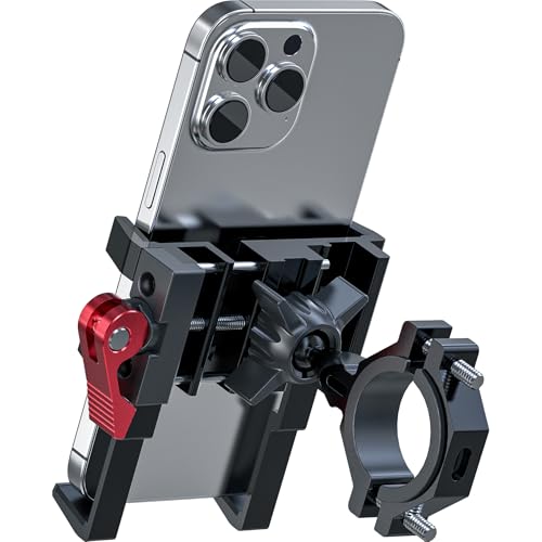アップグレード版-ブラックレッド/-/-・Color:アップグレード版-ブラックレッド・6063アルミニウム合金素材：このバイク用スマホホルダーの本体とベースは、CNC加工された6063アルミニウム合金製です。ネジ留め具はステンレス鋼製で、...