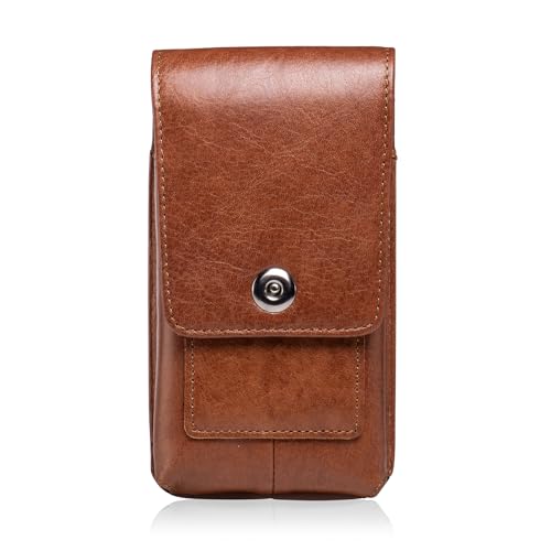 ダークブラウン/18x9.7x3.7cm/-・Color:ダークブラウン・レザー素材: 携帯ホルスターの素材はレザーを採用しており、流行に左右されない高級感を演出します。 内側の生地には柔らかいフランネルが詰められており、携帯電話を簡単に出...