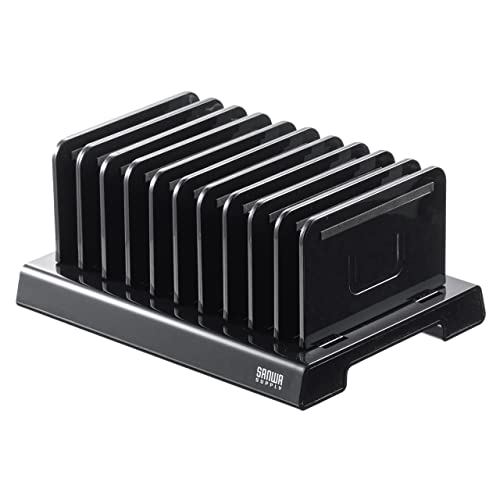 ブラック/1個/200-STN072BK・Size:1個・設置機器に合わせて仕切板の取付位置を自由に調整できる、最大 10台 までの設置に対応した スマホ タブレット 収納スタンド です。・仕切板は5mmピッチで自由に取り付け位置の調整がで...