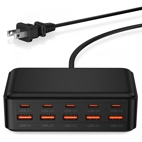 ブラック/総70W 10ポート/-・Size:総70W 10ポートColor:ブラック・【合計最大70W高出力・10台同時充電可能】USB-C×5、USB-A×5の計10ポートを搭載し、スマホ・タブレット・ノートパソコンなど最大10台同時に...