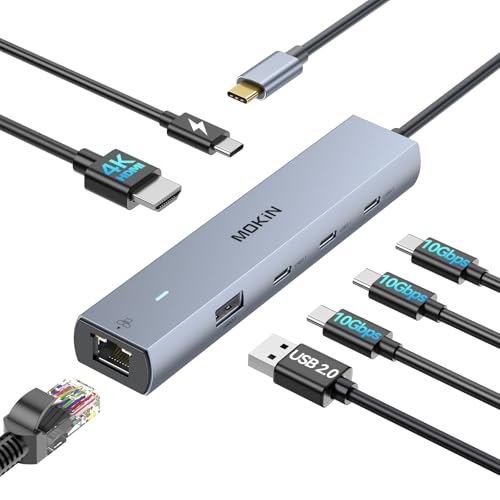 グレー/-/MOUC6006・Color:グレー・【7-in-1 USB C ハブ】1×HDMI（4K@60Hz）、3×USB 3.1、1×USB-C（データ用）、1×USB 2.0、1×RJ45、1×USB-C PD（100W充電）を一本...