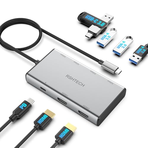 7 in 1 2HDMI+USB3.0シルバー/-/-・Style:7 in 1 2HDMI+USB3.0・RSHTECH USB ハブ HDMI 2つ：HDMI×2、USB-A 3.0×3、USB-C 3.0×1、USB-C PD×1を搭...