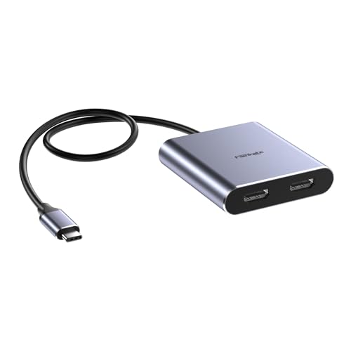 USB C - デュアルHDMI。スペースグレー/1.5ft/-・パッケージ個数:1・【4K デュアル モニター 拡張】：USB C HDMI 変換アダプターは、ノートパソコンから2台のHDMIモニターを同時に接続可能。シングル出力時は最大...