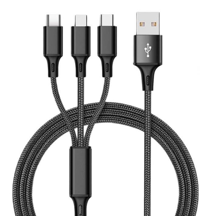 ブラック_TypeA/TypeC×3/1.2m/-・Color:ブラック_TypeA/TypeC×3Size:1.2m・※USB A×Type-C Type-C Type-C の3股仕様 ※親Type-C×Type-C Type-C Typ...