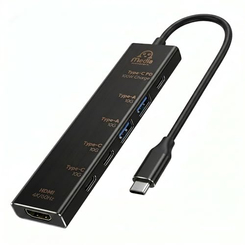 ブラック/-/-・6ポートを1台に集約 ? デスクも持ち運びもこれ1本：USB-A × 2、USB-C × 2、HDMI、PD充電ポートの計6ポートを搭載。自宅デスクではモニター・マウス・キーボード・スマホ充電をまとめて接続。出張先のホテル...