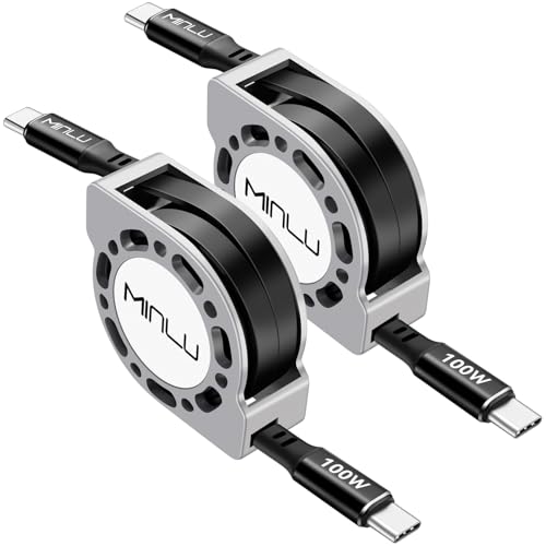 グレー/1.2メートル/Min-20221026-PD100・パッケージ個数:1・?【100W伸縮可能なUSB-C急速充電】：MINLU 収縮可能なusb-c巻き取りケーブルは、PD 3.0とQC 3.0急速充電機能を持ち、100 W（20...