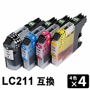 ● 商品の詳細 【送料無料】LC211系の互換インクカートリッジ純正品と同様に、カートリッジ交換だけでご使用いただけます※各色4本（計16本）セット LC211BK（ブラック）対応　互換インクカートリッジLC211C（シアン）対応　互換イン...