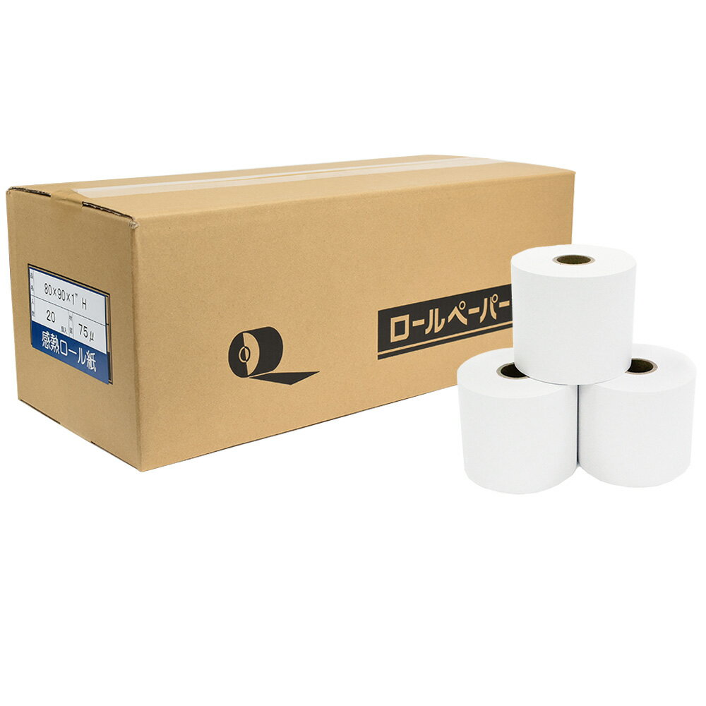 用紙種別 自動精算機用 感熱ロール紙（中保存） 入り数 20個 サイズ 幅80mm×90mm×内径1インチ（25.4mm）外径：約90mm長さ：80m 紙厚 75μ（0.075mm） 包装 1巻黒ピロー包装 ●病院・クリニックの会計業務で使...