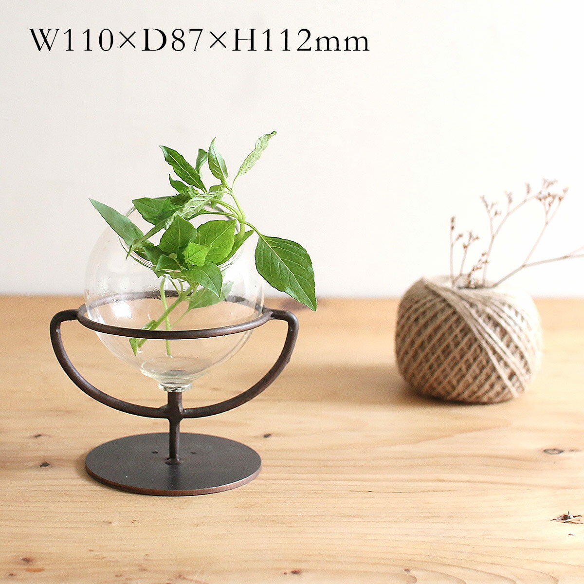 ガラスとアイアンの異素材の組み合わせがおしゃれなフラワーベース。場所を取らずディスプレイできるので、カフェテーブルにもおすすめです。植物はもちろん、伝票や楊枝等などの小さなアイテムの収納にも◎ サイズ W110×D87×H112mm 素材 ...
