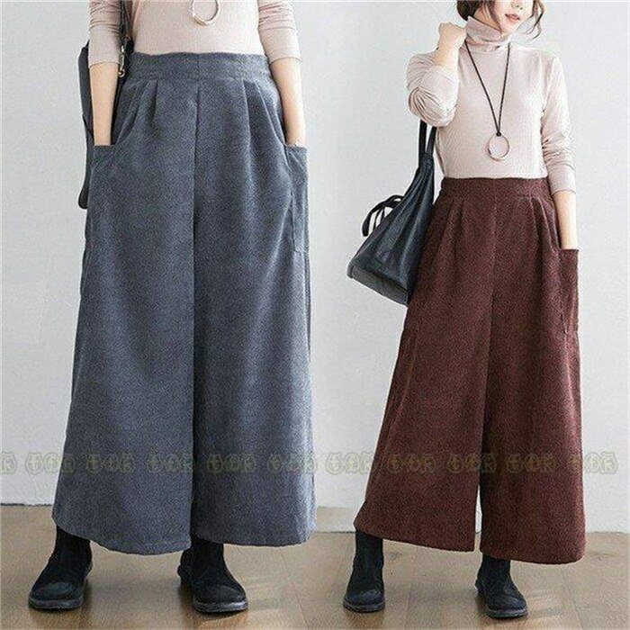ワイドパンツスーツ　ロング　レディース　ワイドスカート　ロング丈　マキシ丈　ガウチョパンツ　コーデュロイパンツ　秋　冬　パンツ　　キレイめ　ハイウエスト　美脚　レディースボトムス　黒パンツ　ロングパンツ　マキシパンツ　パンツスーツ　コーデ　...